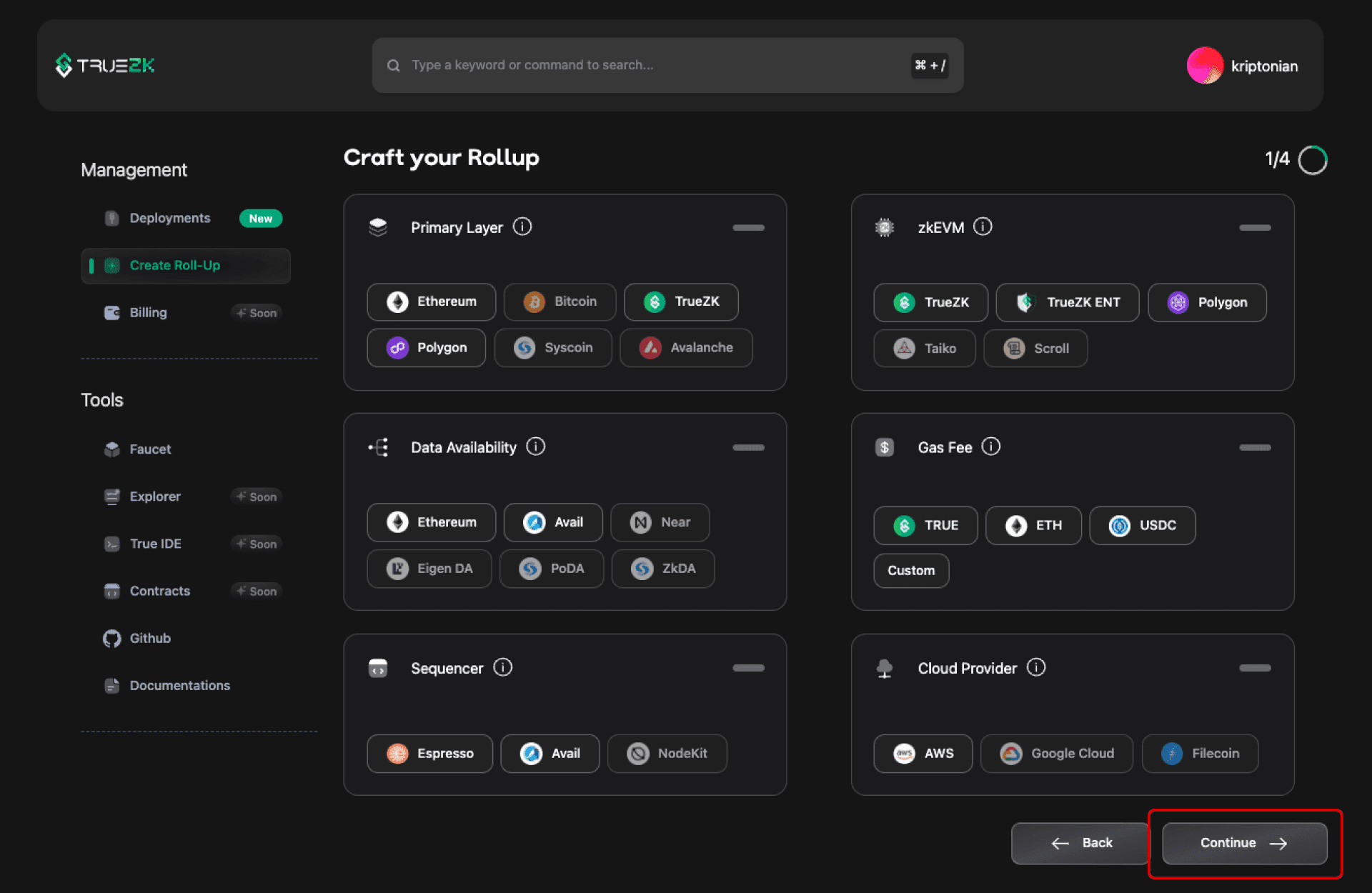 Create Rollup with TrueZK's RaaS Dashboard (Free Trial) | TrueZK Docs
