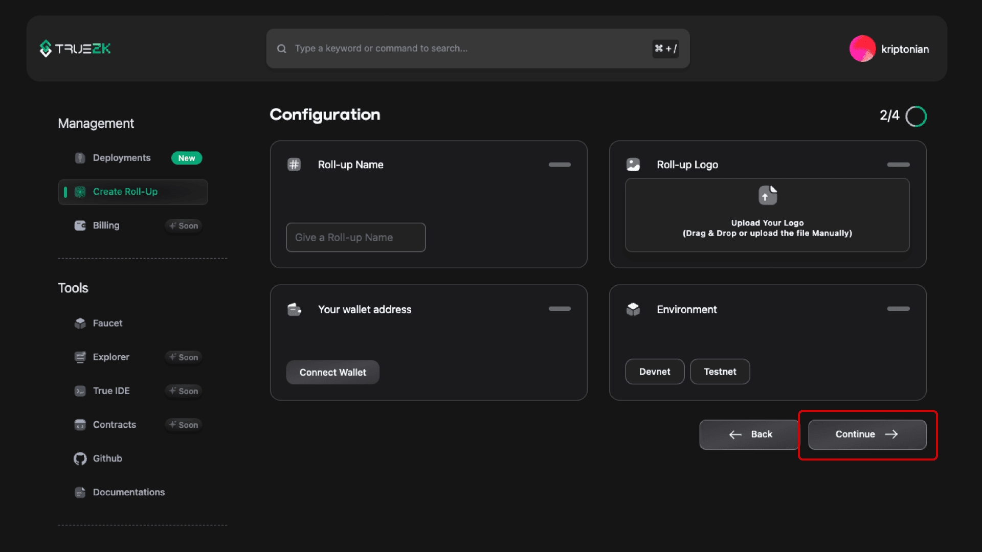 Create Rollup with TrueZK's RaaS Dashboard (Free Trial) | TrueZK Docs